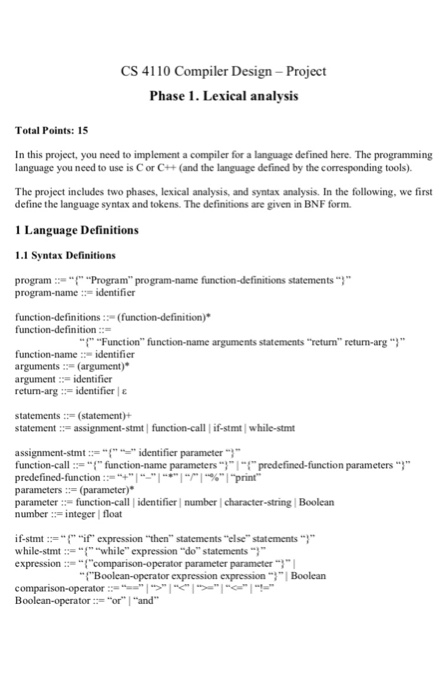 Solved CS 4110 Compiler Design-Project Phase 1. Lexical | Chegg.com