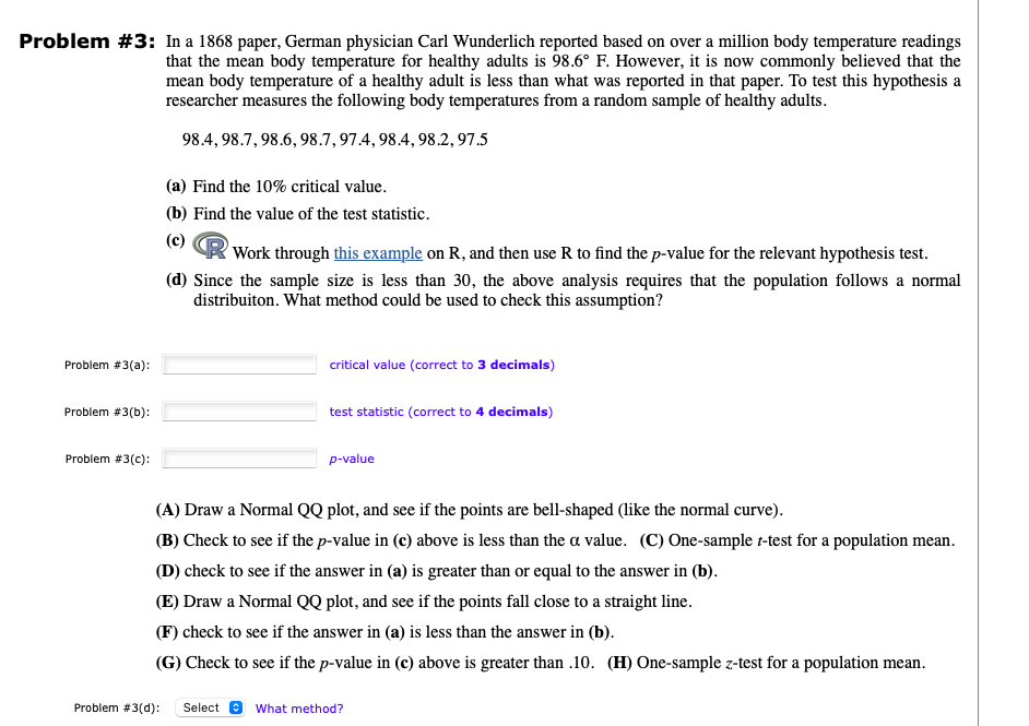 Solved \#3: In a 1868 paper, German physician Carl | Chegg.com