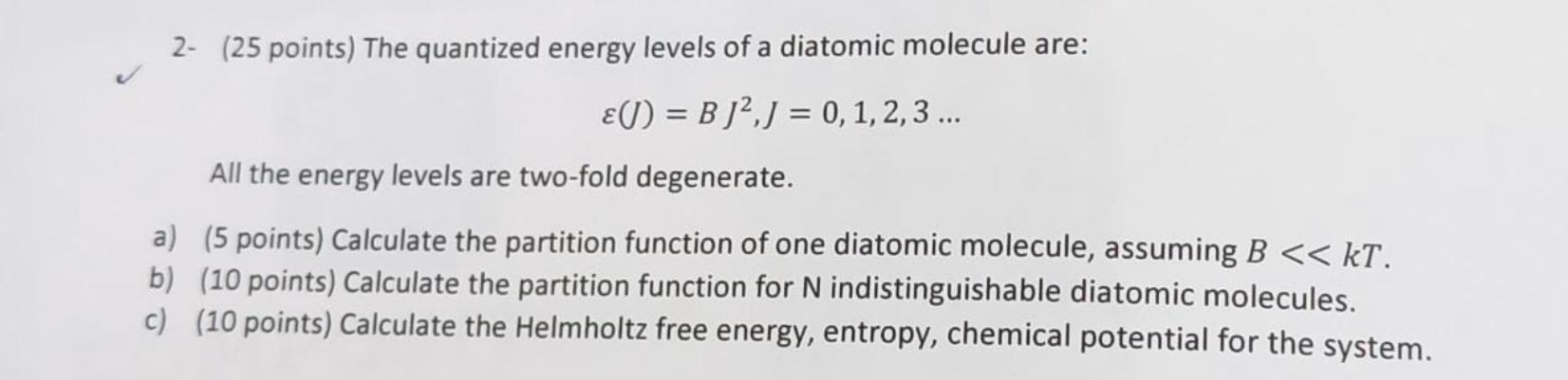 Solved 2- (25 points) The quantized energy levels of a | Chegg.com