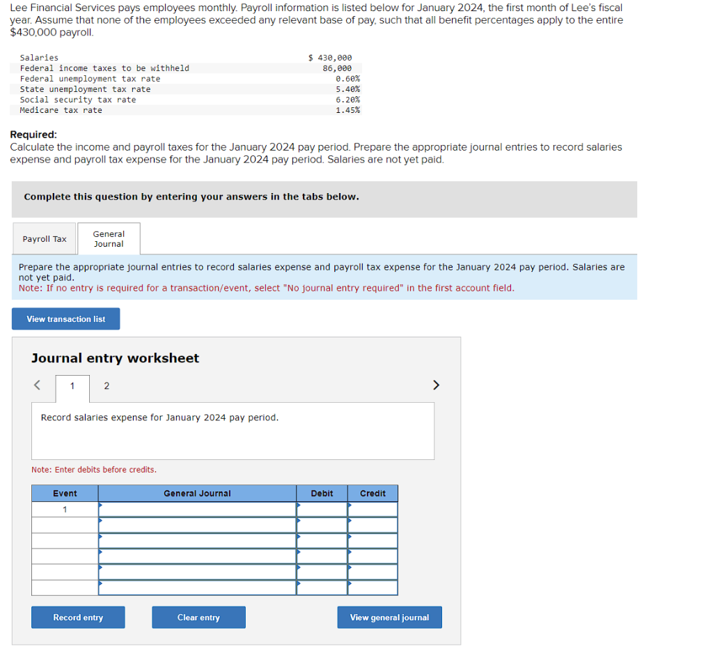 Solved Lee Financial Services pays employees monthly. | Chegg.com