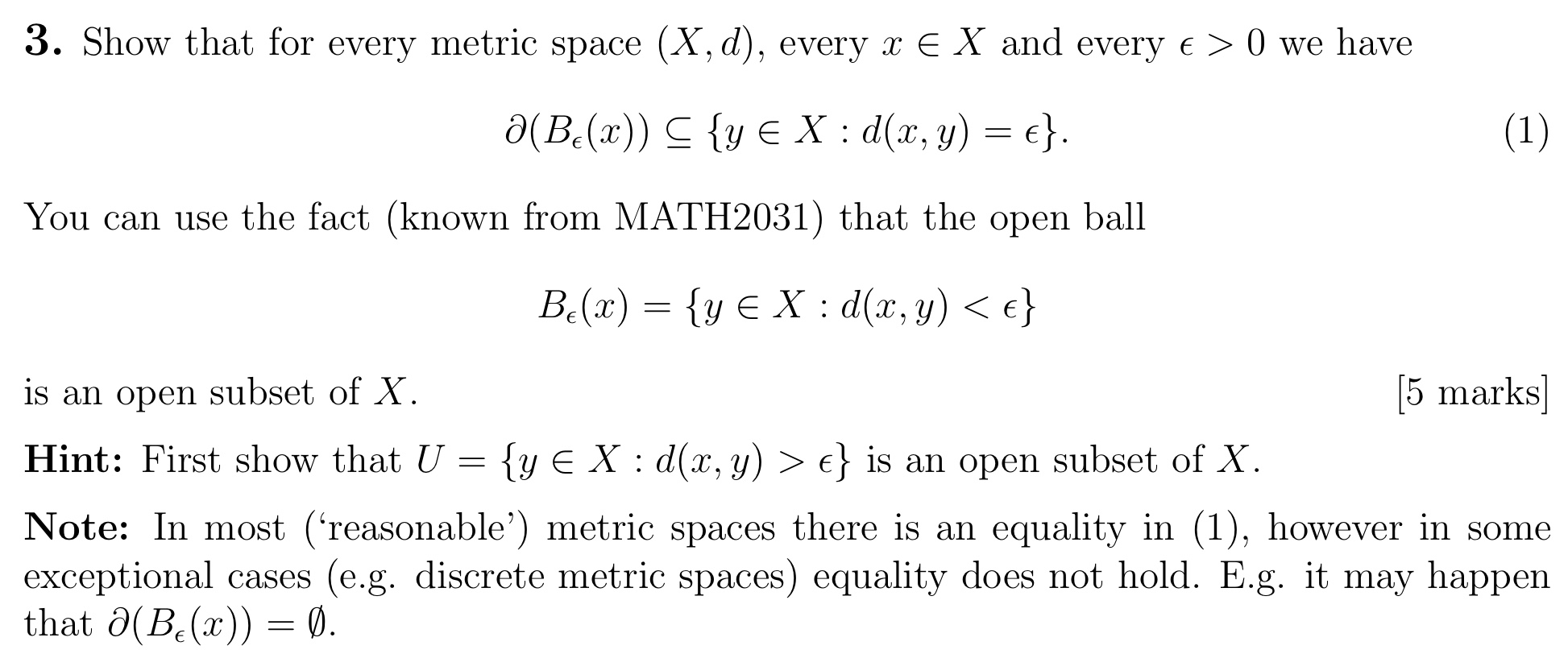 Solved 3. Show that for every metric space (X, d), every x € | Chegg.com