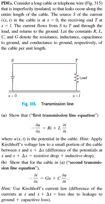 Solved PDEs. Consider a long cable or telephone wire (Fig. | Chegg.com