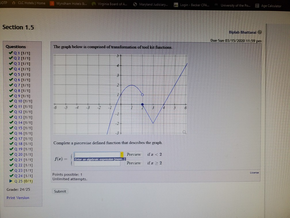 Solved The graph below is comprised of transformation of | Chegg.com