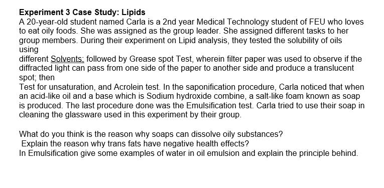 Solved Experiment 3 Case Study: Lipids A 20-year-old student | Chegg.com