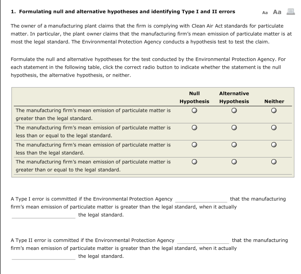 Solved 1. Formulating null and alternative hypotheses and | Chegg.com