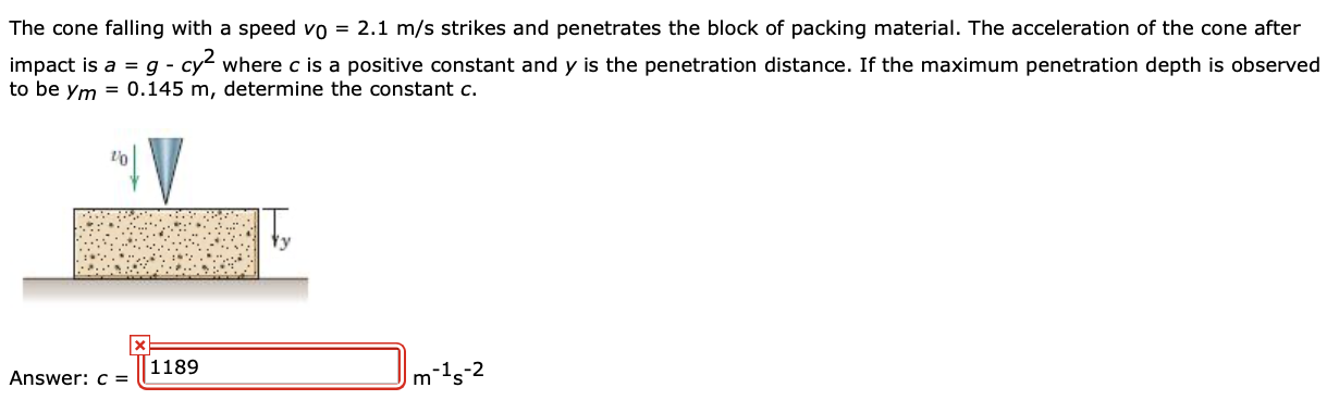Solved The cone falling with a speed vo = 2.1 m/s strikes | Chegg.com