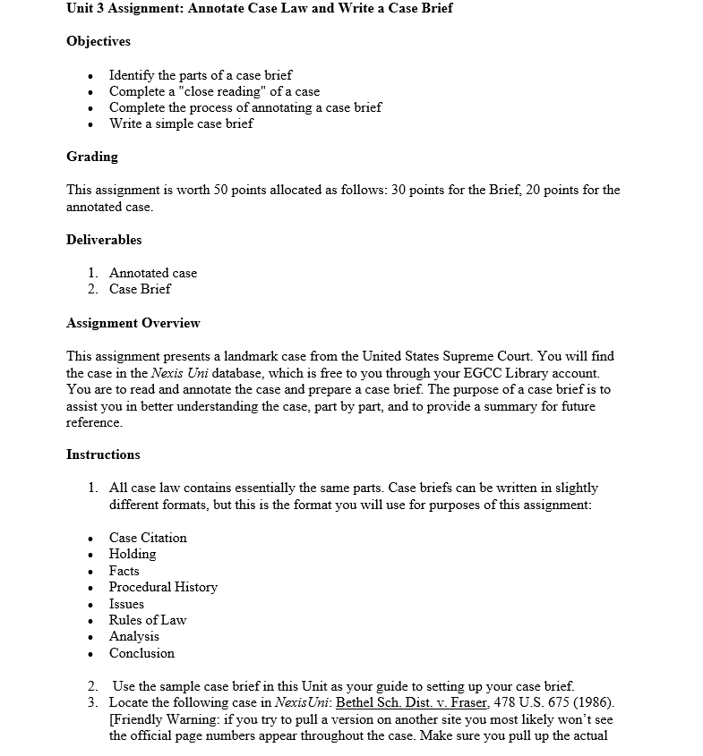 Unit 3 Assignment: Annotate Case Law and Write a Case | Chegg.com