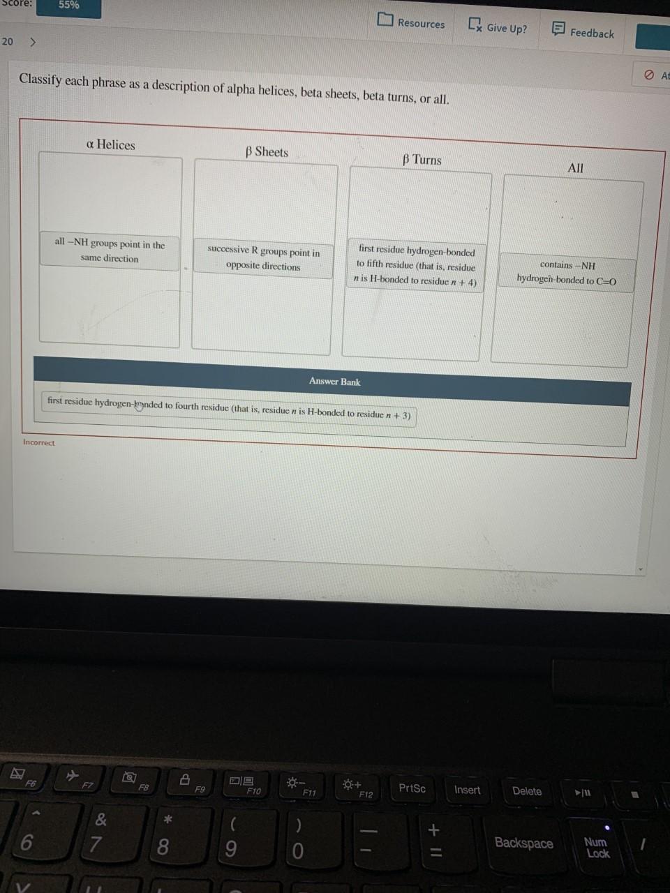 Score: 55% Resources x Give Up? Feedback 20 > | Chegg.com