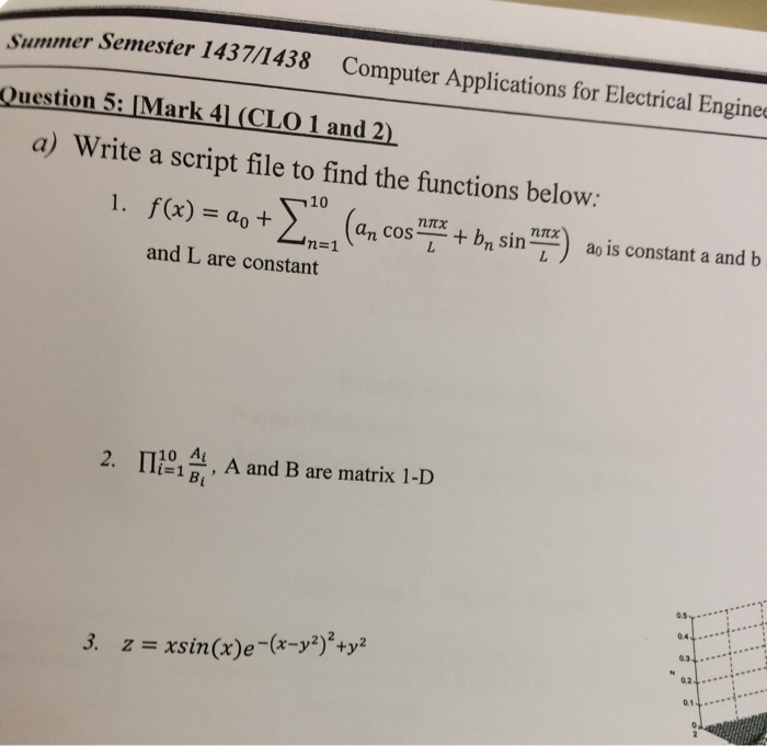 Solved A Write A Script File To Find The Functions Below 