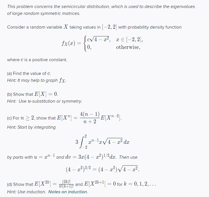 This problem concerns the semicircular distribution, | Chegg.com