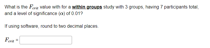 Solved What is the Fcrit value with for a within groups | Chegg.com