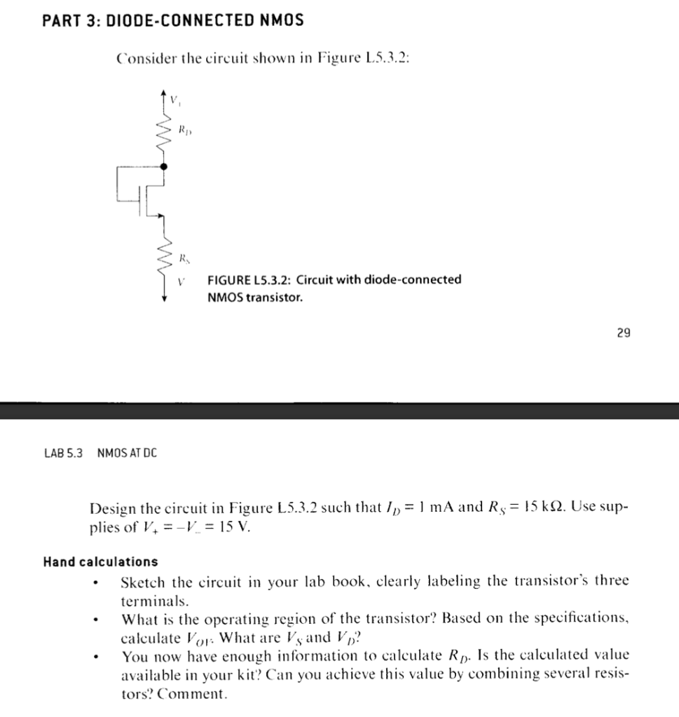 Solved PART 3: DIODE-CONNECTED NMOS Consider the circuit | Chegg.com