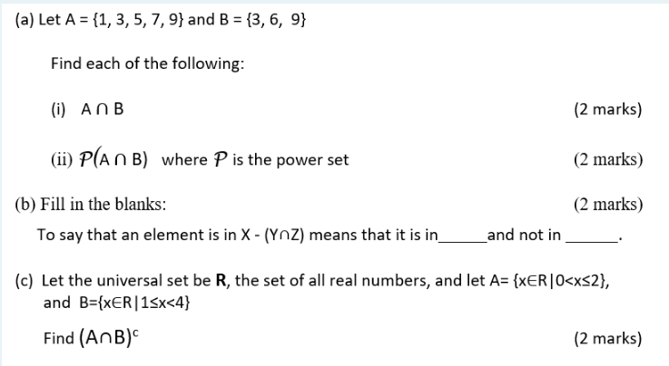 Solved (a) Let A={1,3,5,7,9} and B={3,6,9} Find each of the | Chegg.com