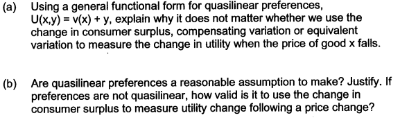 Solved (a) Using a general functional form for quasilinear | Chegg.com