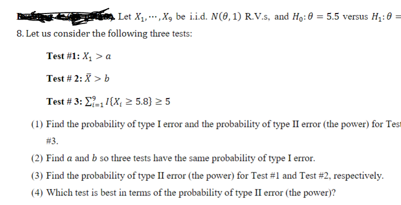 Let X1,⋯,X9 be i.i.d. N(θ,1) R.V.s, and H0:θ=5.5 | Chegg.com