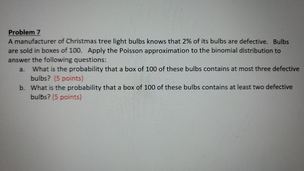 Solved Problem 7 A manufacturer of Christmas tree light | Chegg.com