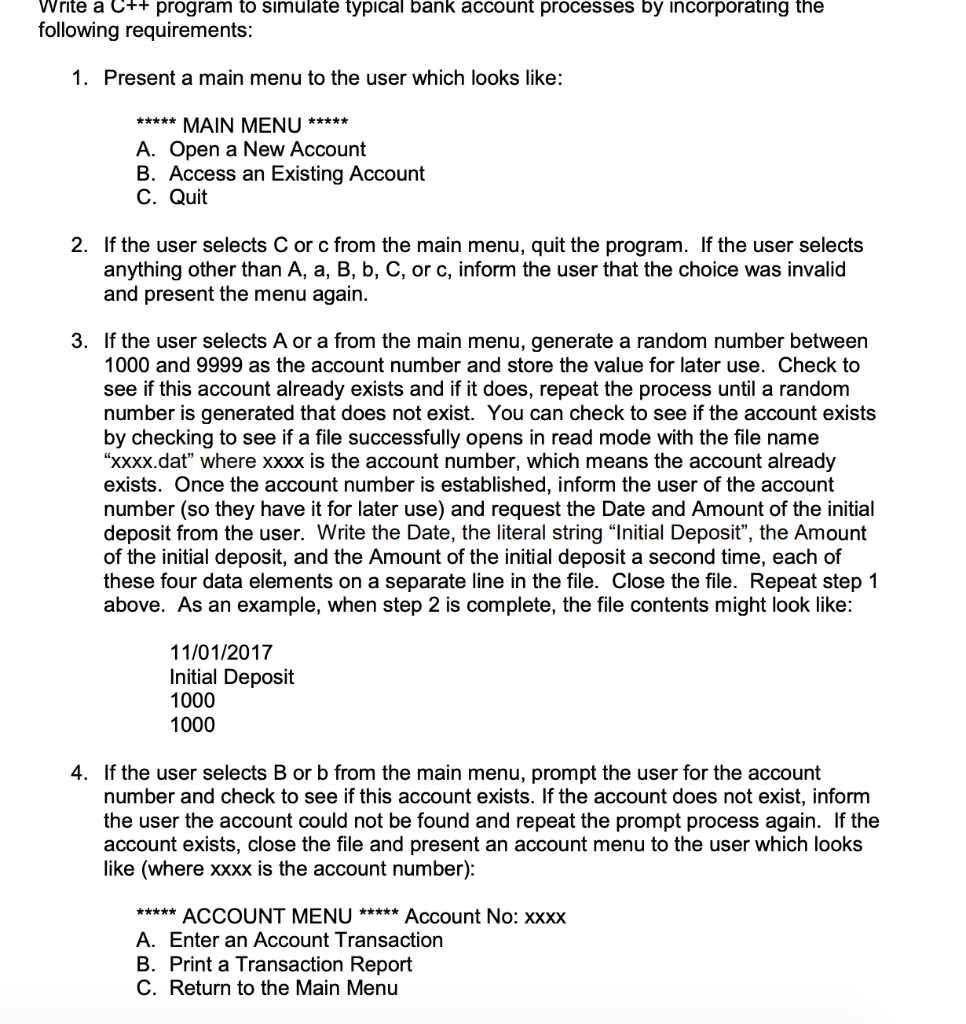 Write a C++ program to simulate typical bank account | Chegg.com