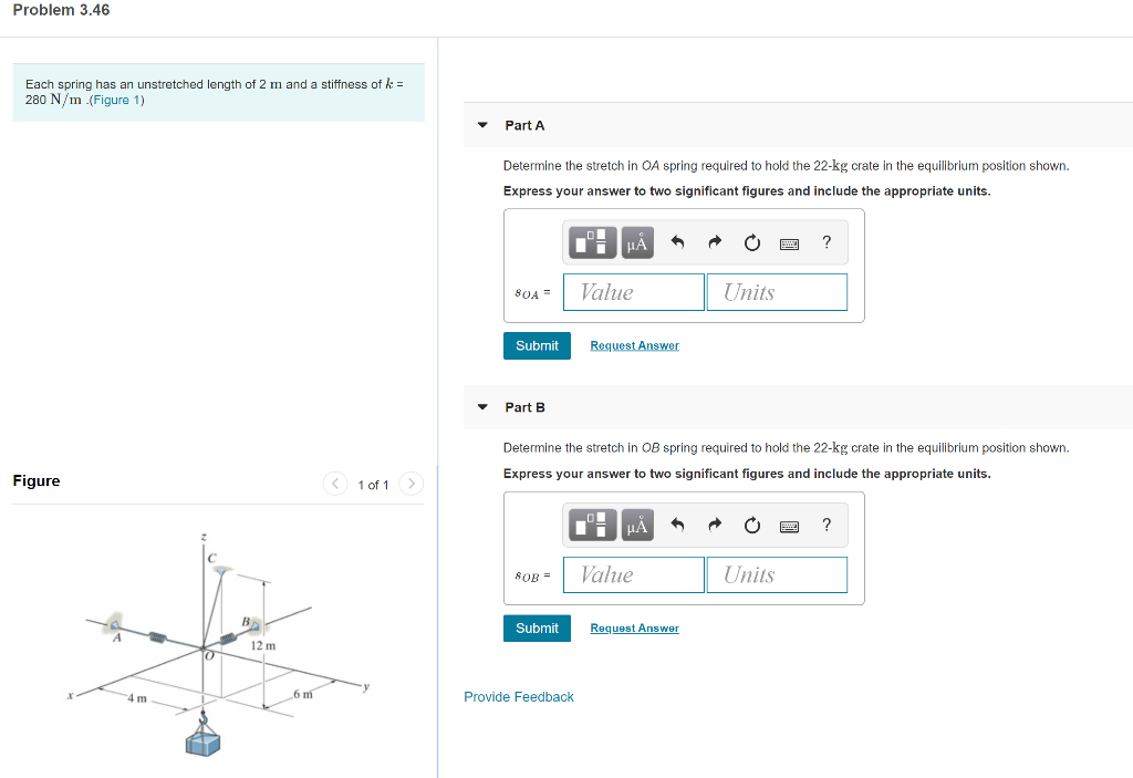 Solved Problem 3.46 Each spring has an unstretched length of | Chegg.com