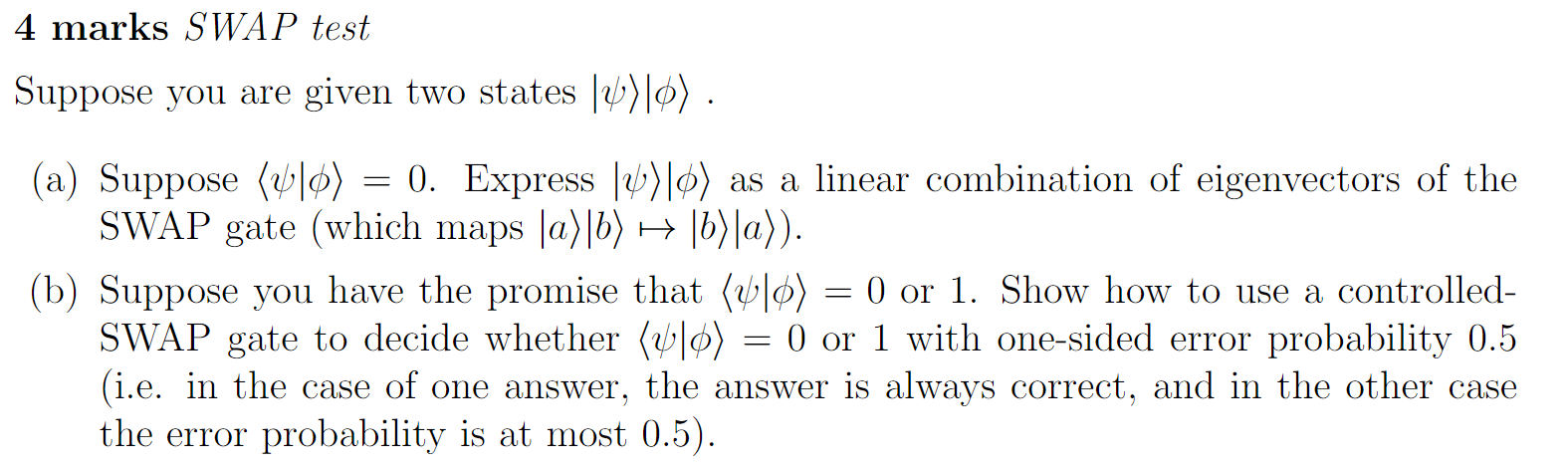 4 marks SWAP test Suppose you are given two states | Chegg.com