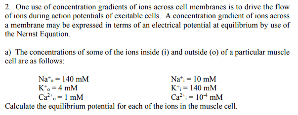 Solved 2. One use of concentration gradients of ions across | Chegg.com