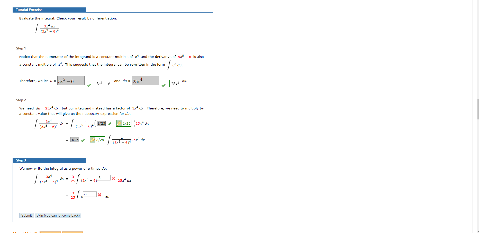 Solved Tutorial Exercise Evaluate the integral. Check your | Chegg.com