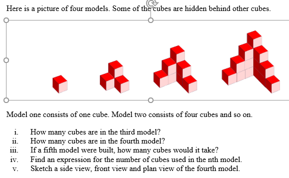 Solved Here is a picture of four models. Some of the cubes | Chegg.com