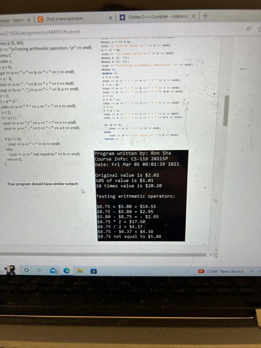 Solved Lab 5 – Money class object – 2021 SP CS-116 Define | Chegg.com