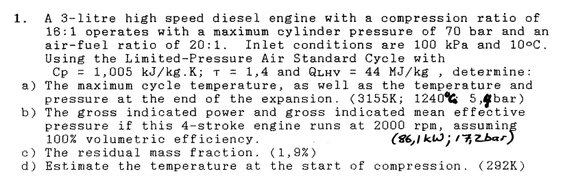 Solved 1. A 3-litre high speed diesel engine with a | Chegg.com