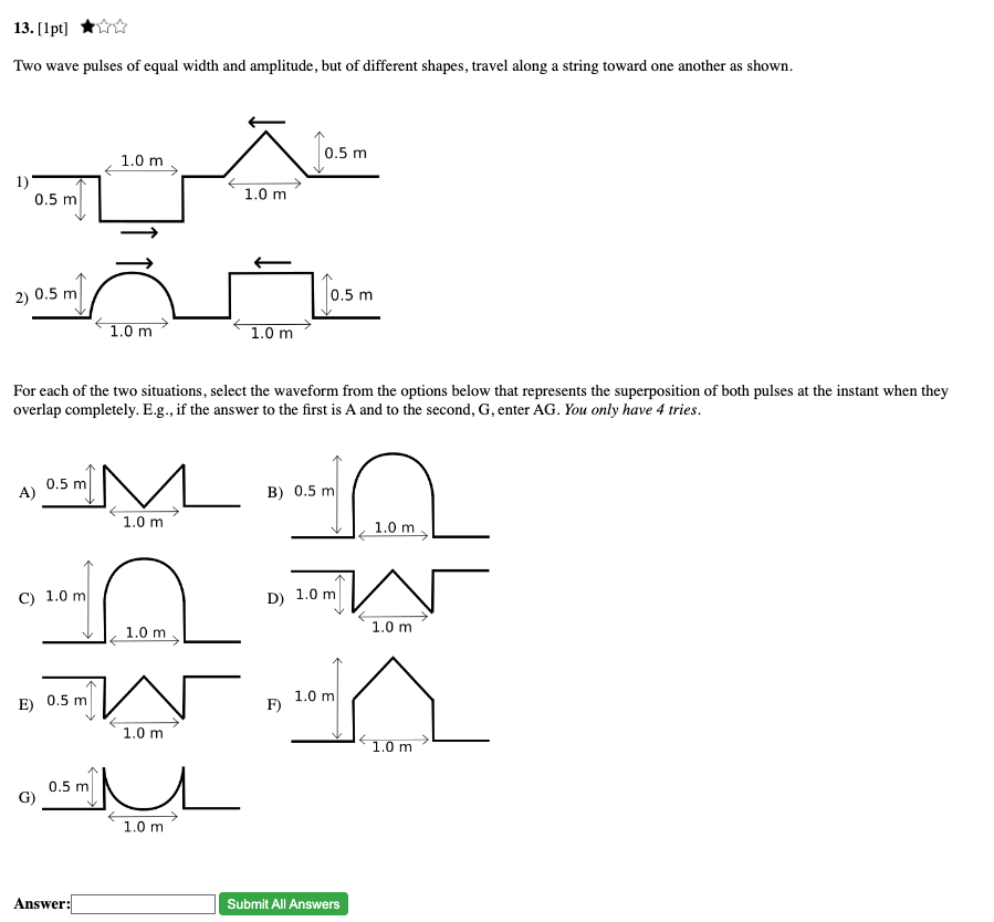 Solved Two wave pulses of equal width and amplitude, but of | Chegg.com