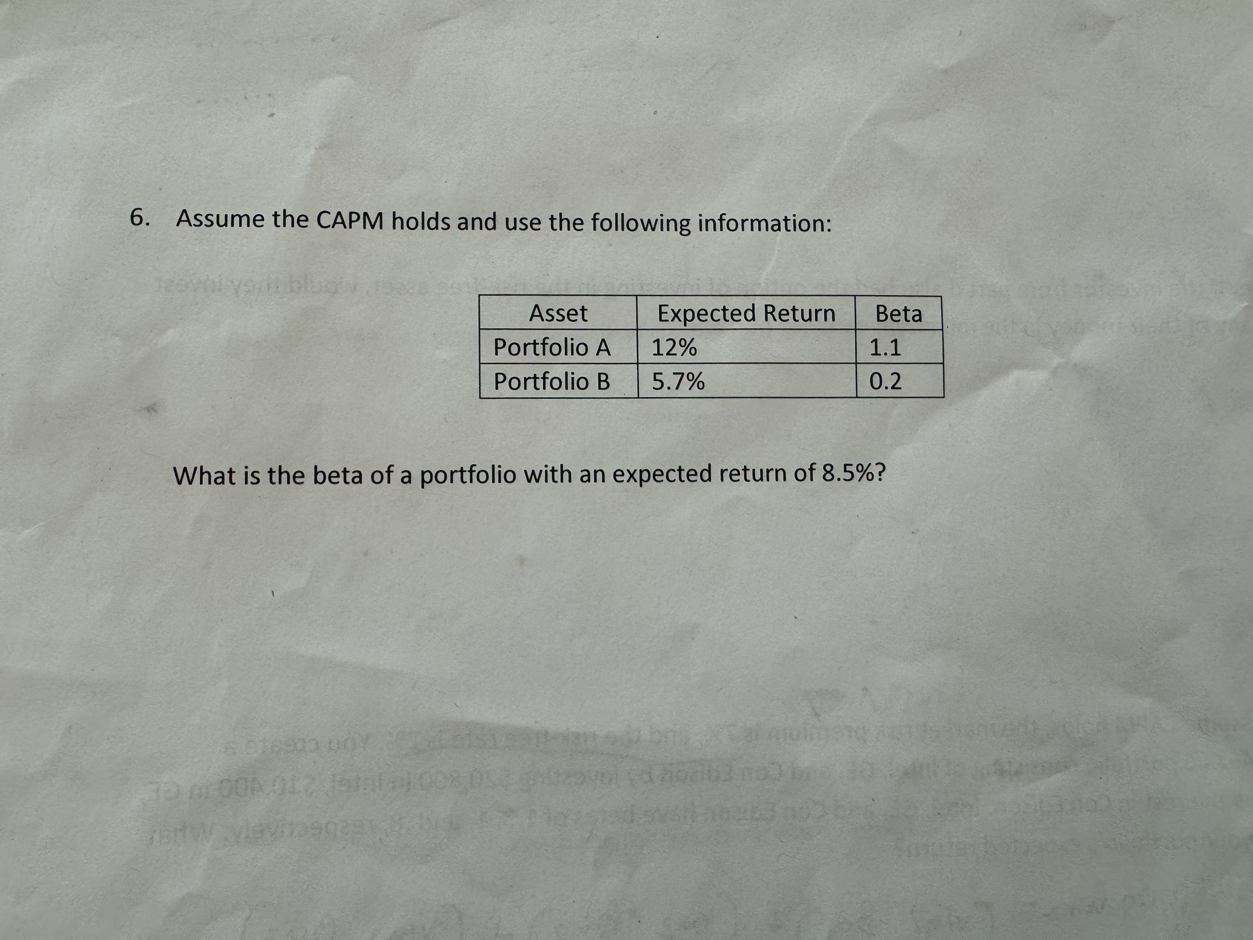 Solved 6. Assume the CAPM holds and use the following | Chegg.com