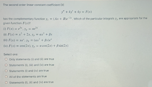 Solved The second order linear constant coefficient DE y" + | Chegg.com