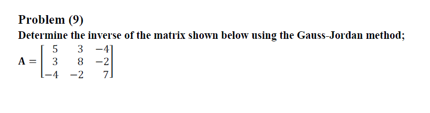 Solved Problem (9) Determine the inverse of the matrix shown | Chegg.com