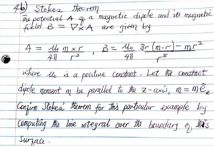 Solved 4b) Stokes theorem The potentral A of a magnetic | Chegg.com