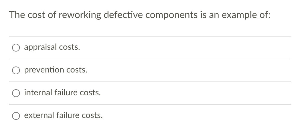 Solved The cost of reworking defective components is an | Chegg.com