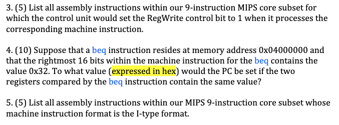 Solved 3. (5) List all assembly instructions within our | Chegg.com