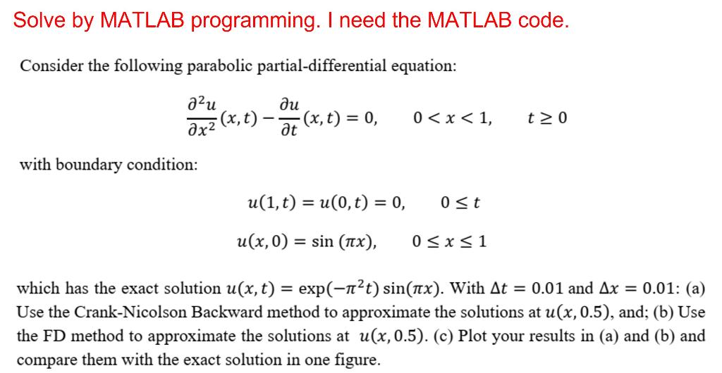 Solved Solve by MATLAB programming. I need the MATLAB code. | Chegg.com