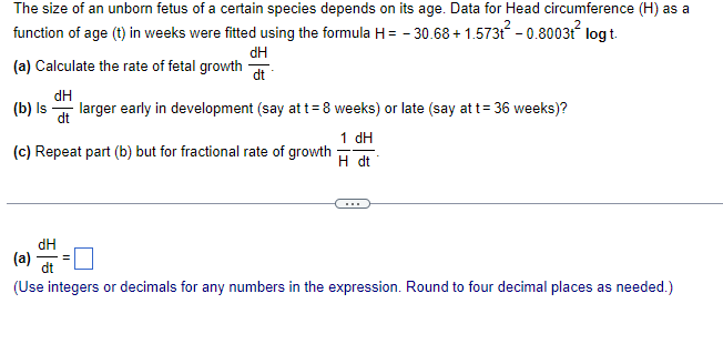 Solved The size of an unborn fetus of a certain species | Chegg.com