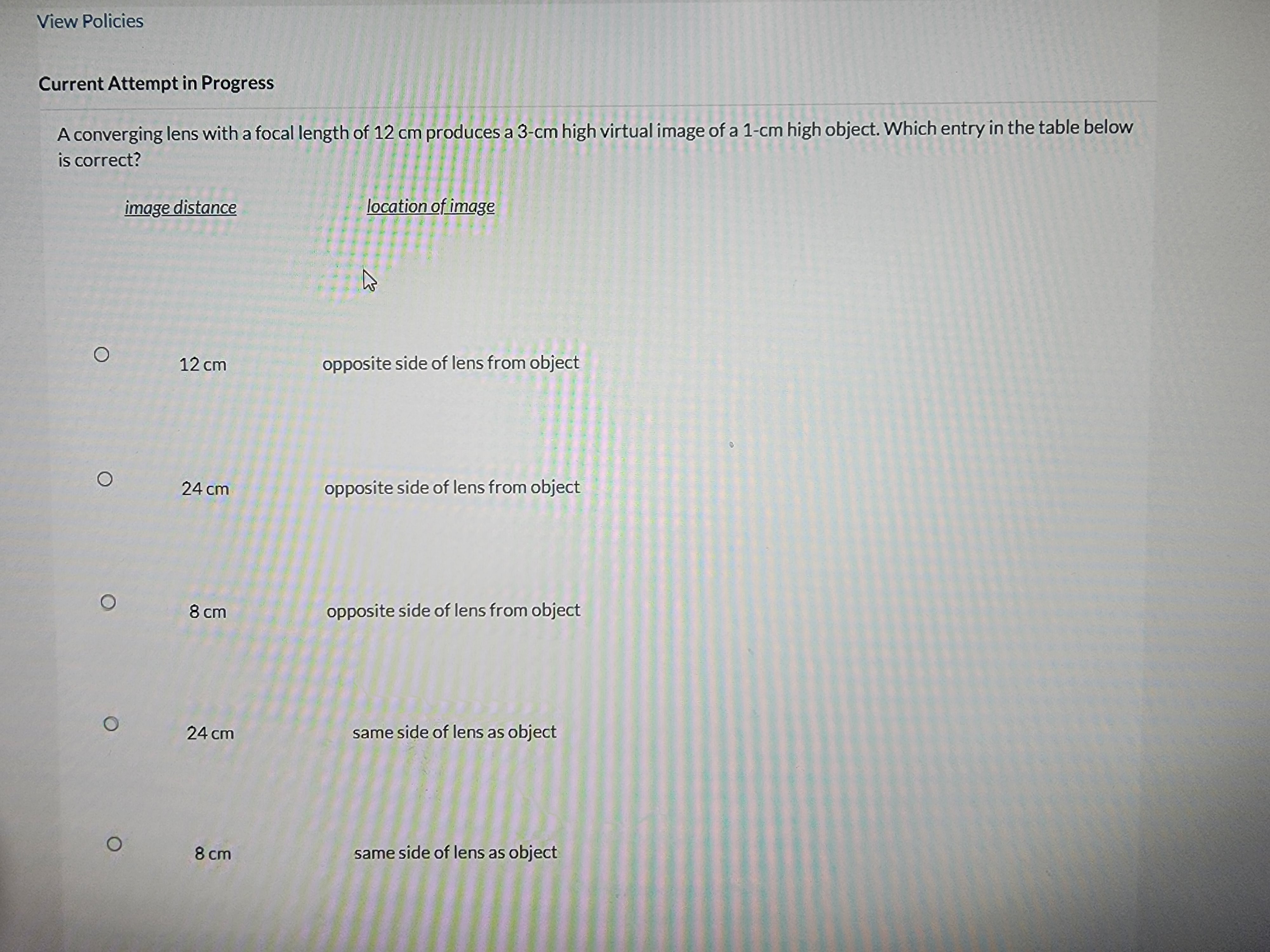 Solved Current Attempt in Progress A converging lens with a | Chegg.com