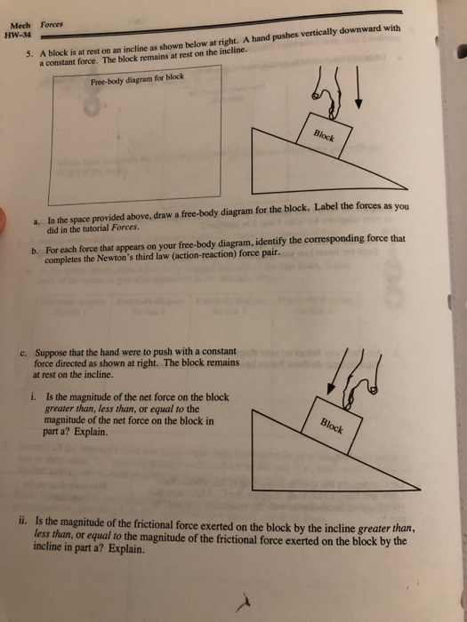 Solved A block is at rest on an incline as shown below at | Chegg.com