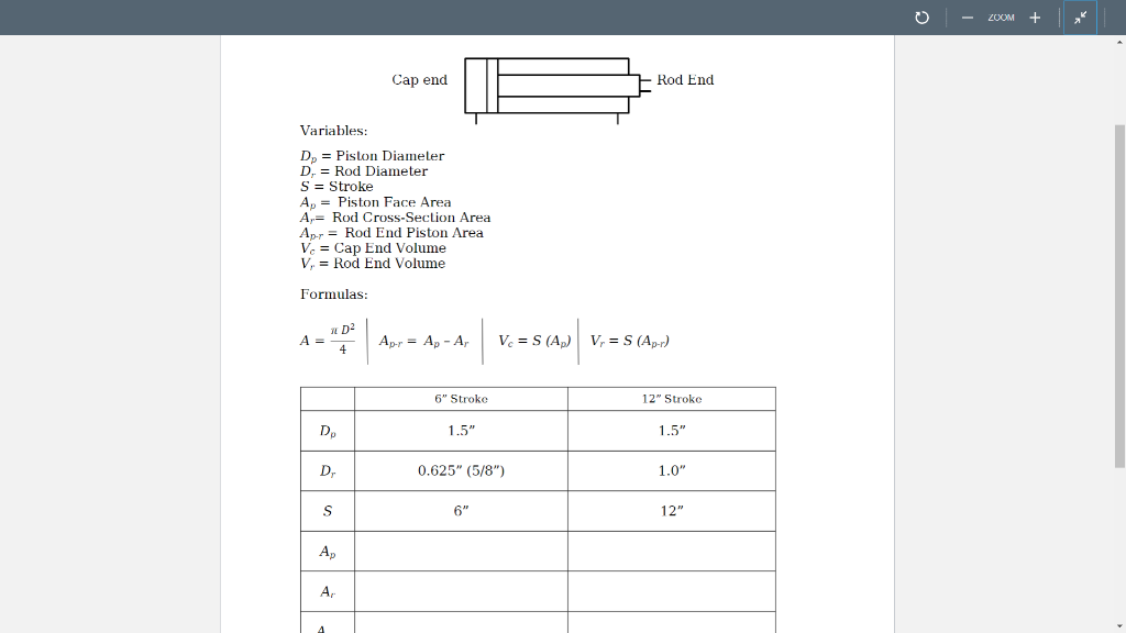 Solved Variables: Dp= Pislon Diameler Dr= Rod Diameter S= | Chegg.com