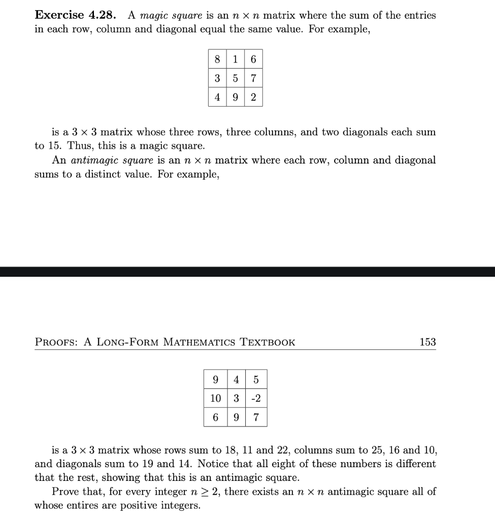 Exercise 4.28. A magic square is an n x n matrix | Chegg.com