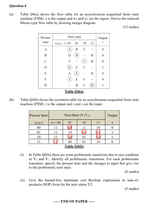 Solved (a) Table Q4(a) shows the flow table for an | Chegg.com