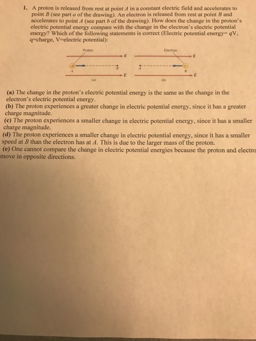 Solved 1. A proton is released from rest at point A in a | Chegg.com