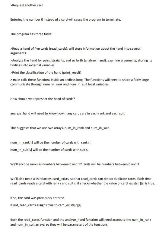 Solved Program : Classifying a Poker Hand (poker.c) | Chegg.com