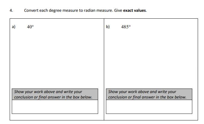 Solved 4. Convert each degree measure to radian measure. | Chegg.com