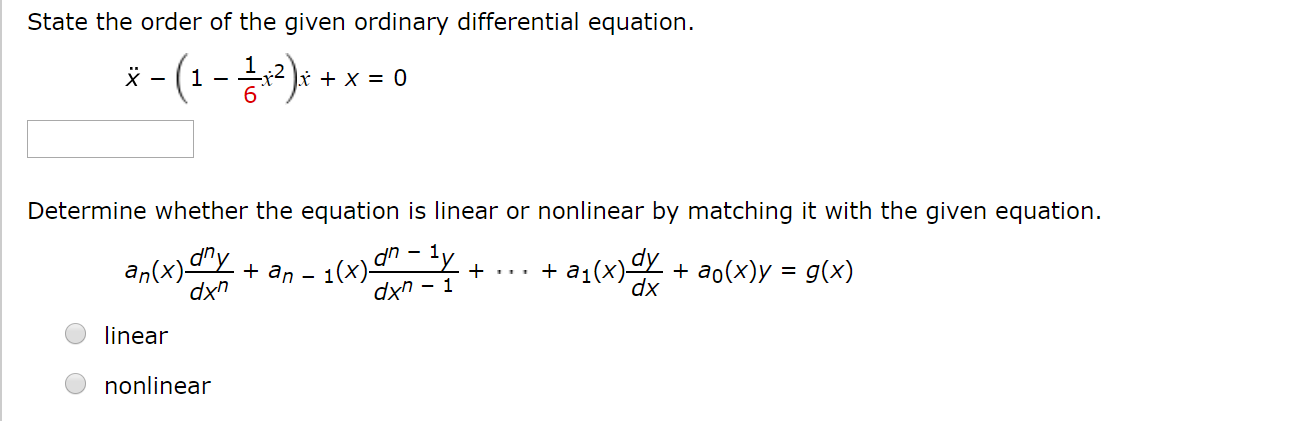 Solved State the order of the given ordinary differential | Chegg.com