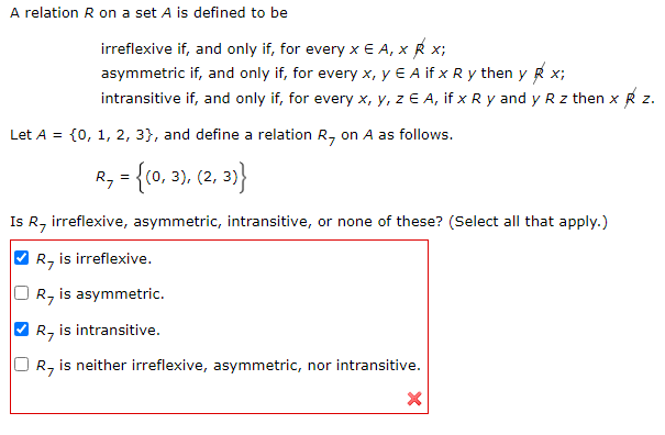 Solved A relation R on a set A is defined to be irreflexive | Chegg.com