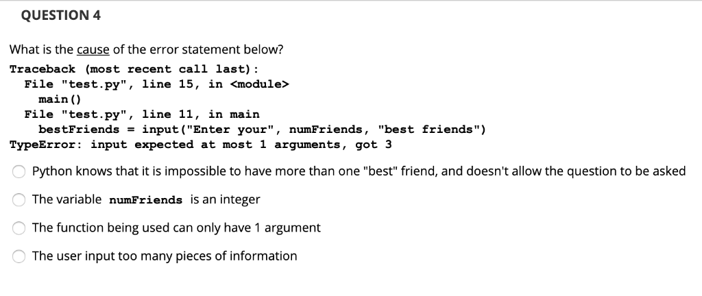 Solved QUESTION 3 What is the cause of the error statement | Chegg.com