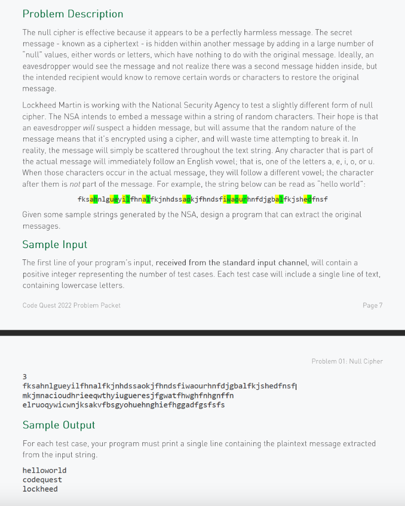 Solved LANG: PYTHON // EXECUTE A NULL CIPHER (The three | Chegg.com