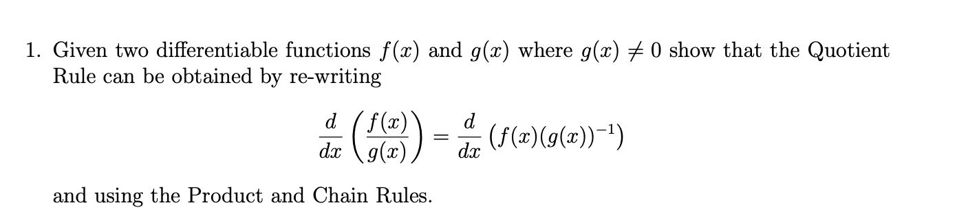Solved 1. Given two differentiable functions f(x) and g(x) | Chegg.com